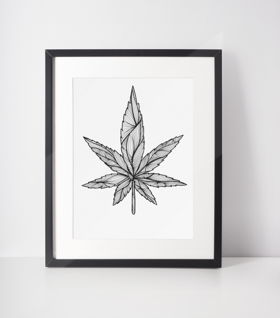 Weed Leaf Black And White Drawing